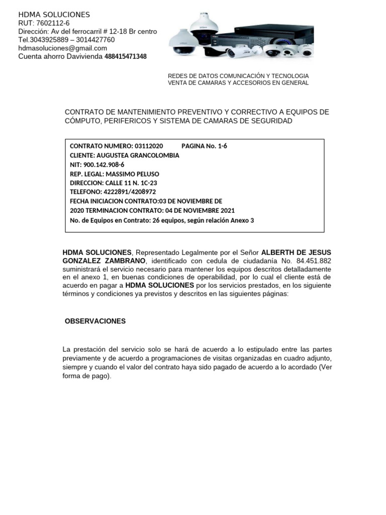Contrato Augustea Gran Colombiana 2020 Hdma Soluciones | PDF | Virus de ...