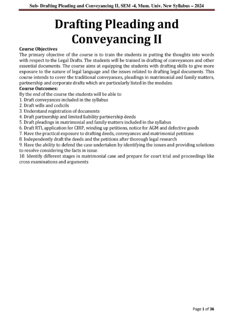 Drafting pleading and conveyancing | PDF