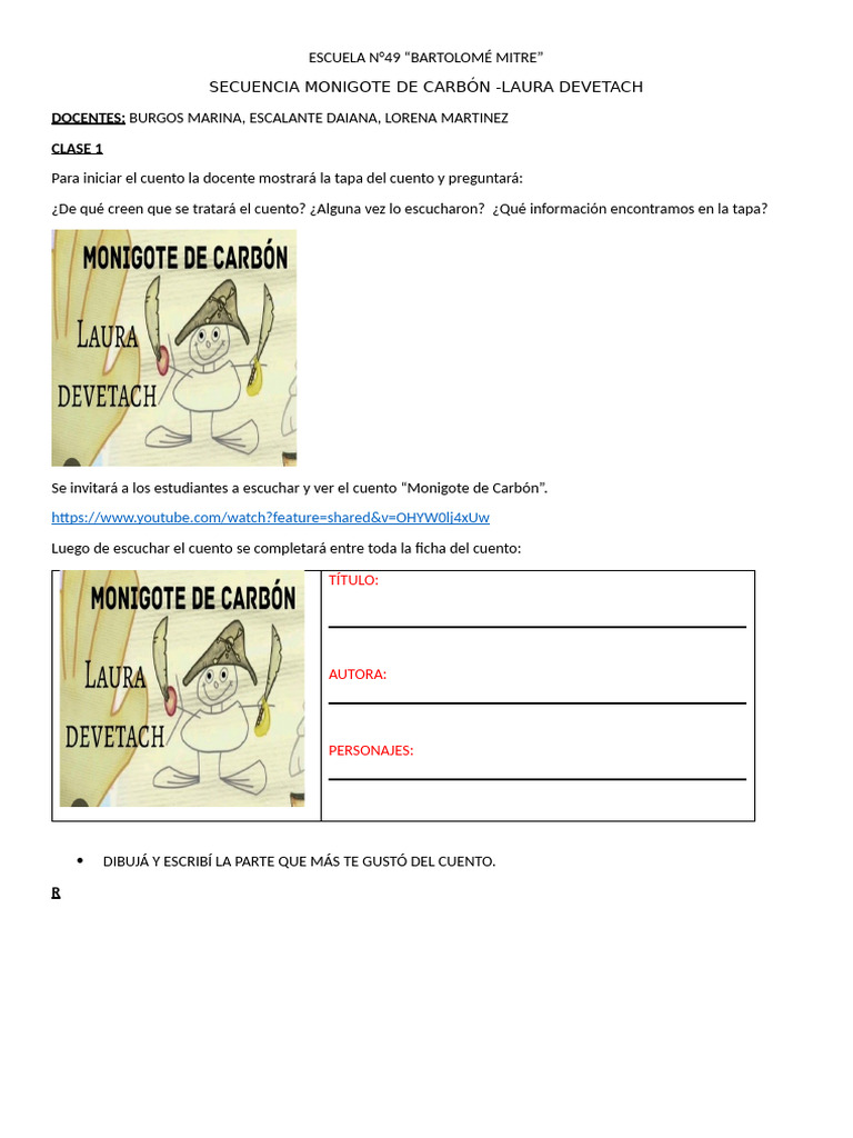 Actividades Cuento Monigote de Carbón | PDF