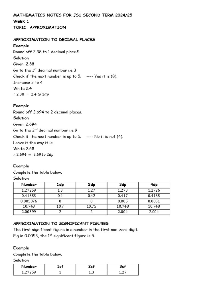 JS1 Math Notes For Second Term 2024 - 25 | PDF | Area | Subtraction