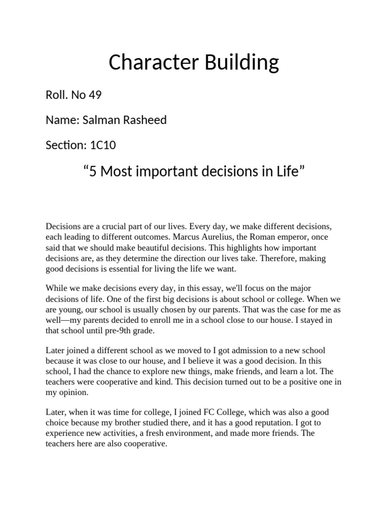 5 Key Life Decisions for Success | PDF | Disciplines | Psychology