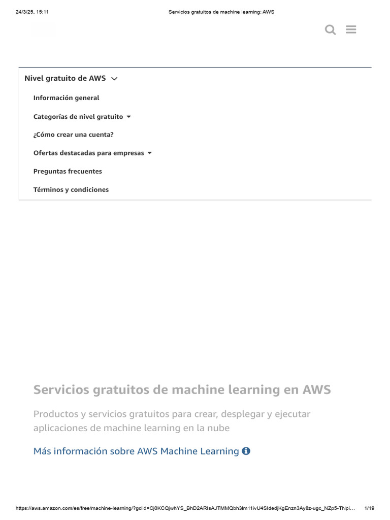 Servicios Gratuitos de Machine Learning - AWS | PDF | Servicios web de Amazon | Aprendizaje ...