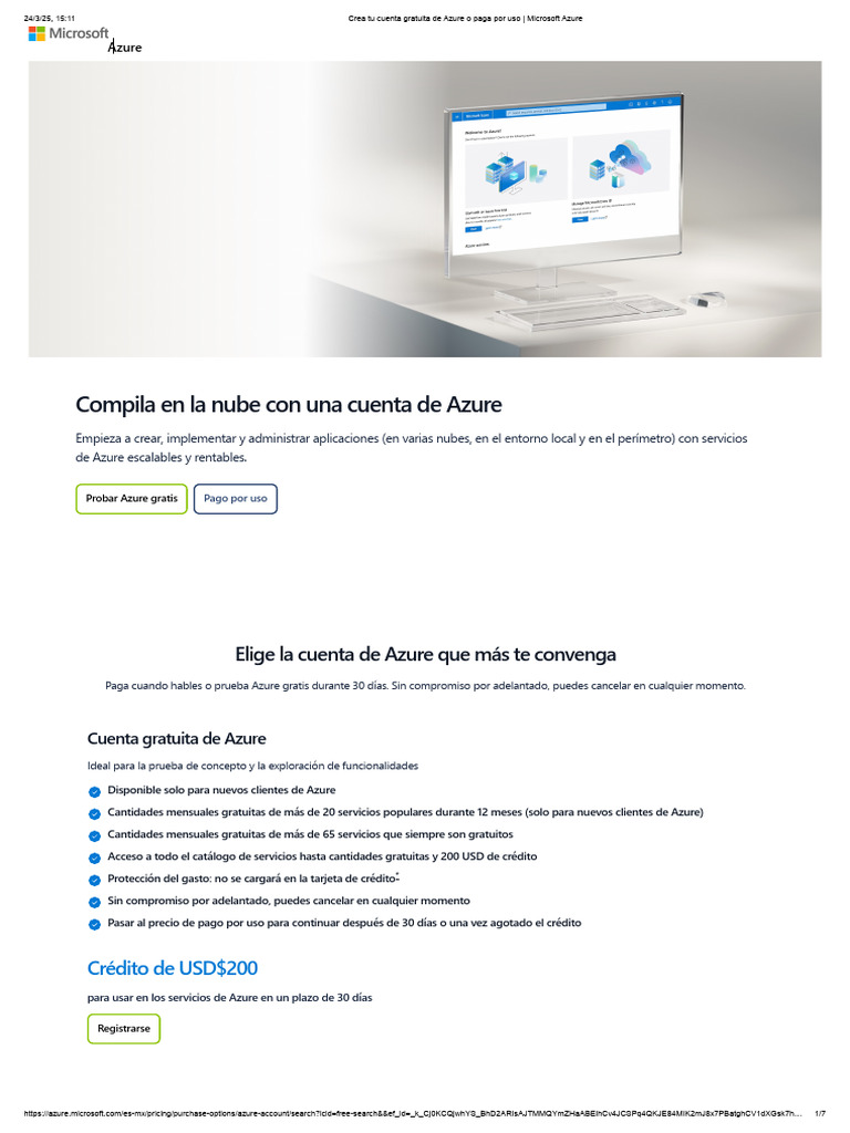 Crea Tu Cuenta Gratuita de Azure o Paga Por Uso - Microsoft Azure | PDF | Microsoft Azure ...