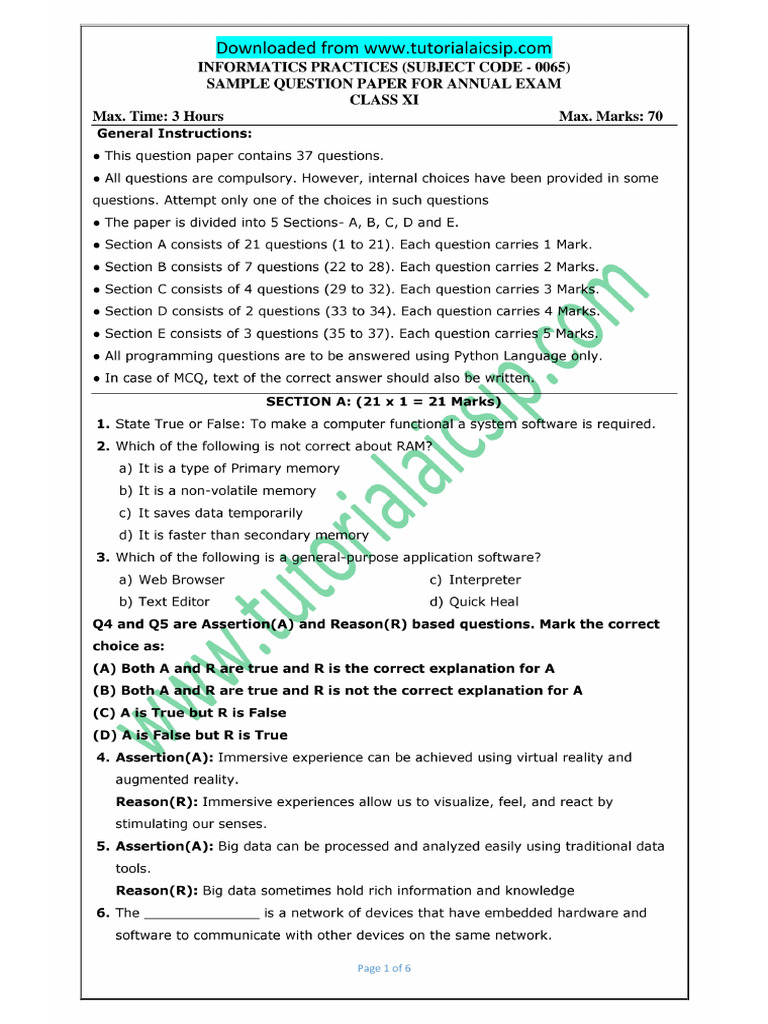 Class 11 Question Paper | PDF