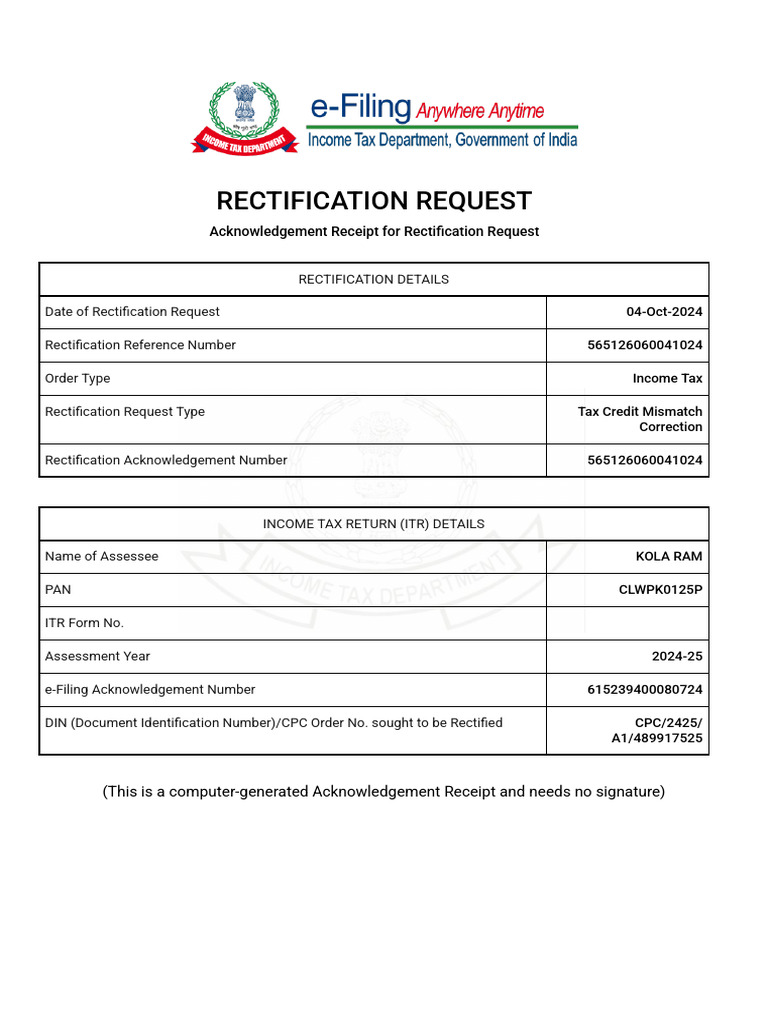 Rectification ARN | PDF