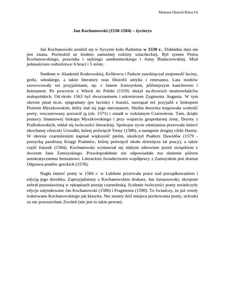 Jan Kochanowski | PDF