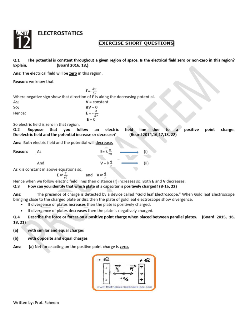 2nd Year All Chapter Short Question | PDF | Capacitance | Electric Field