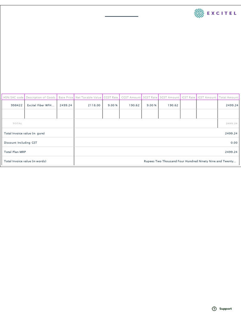 Excitel Broadband Invoice for Kanpur | PDF | Payments | Economy Of India