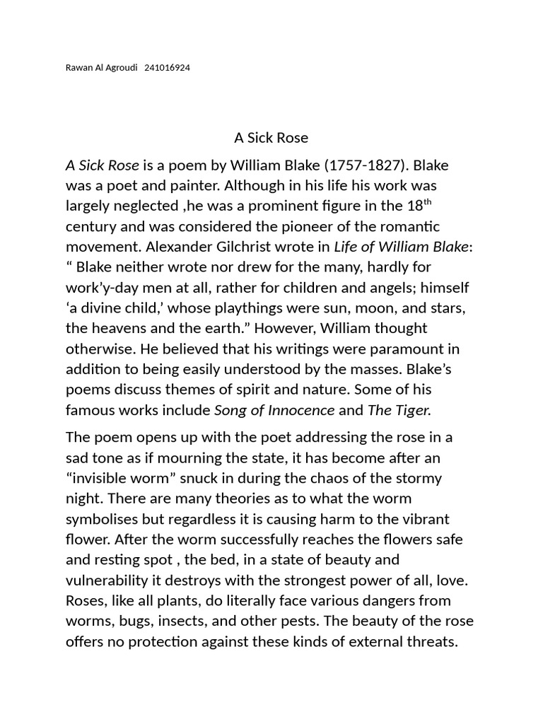 A Sick Rose Poetry | PDF