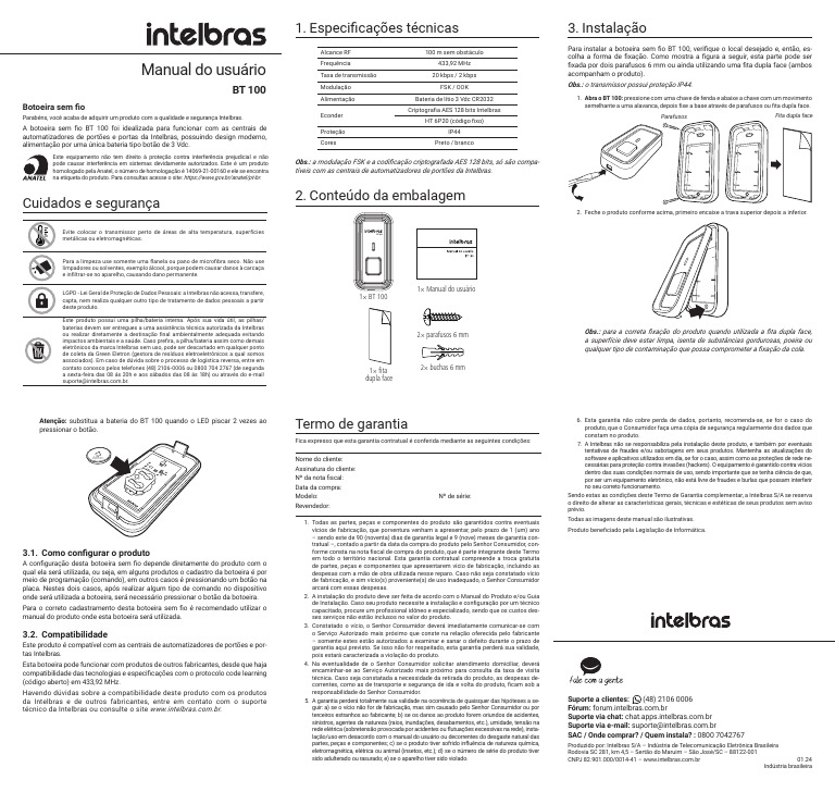 Botoeira Sem Fio BT 100: Manual e Instalação | PDF | Parafuso | Sem fio