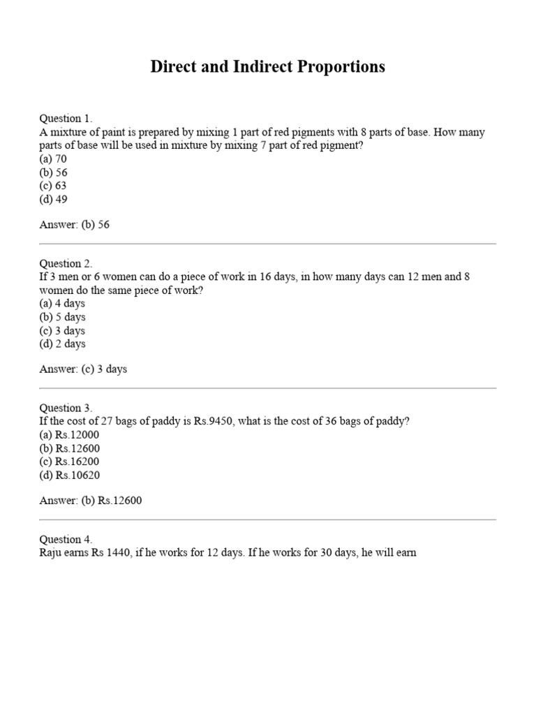 Direct and Indirect Proportions | PDF