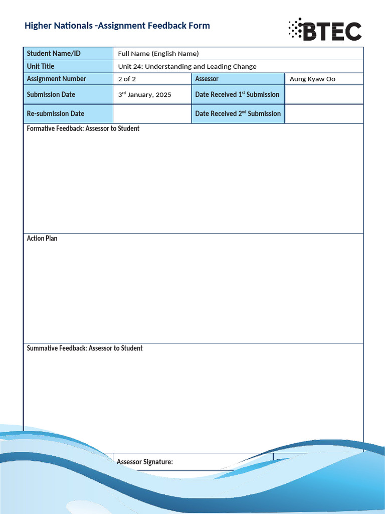 Unit 24 ULC #2 of 2 Assignment Feedback Form - Student Name | PDF