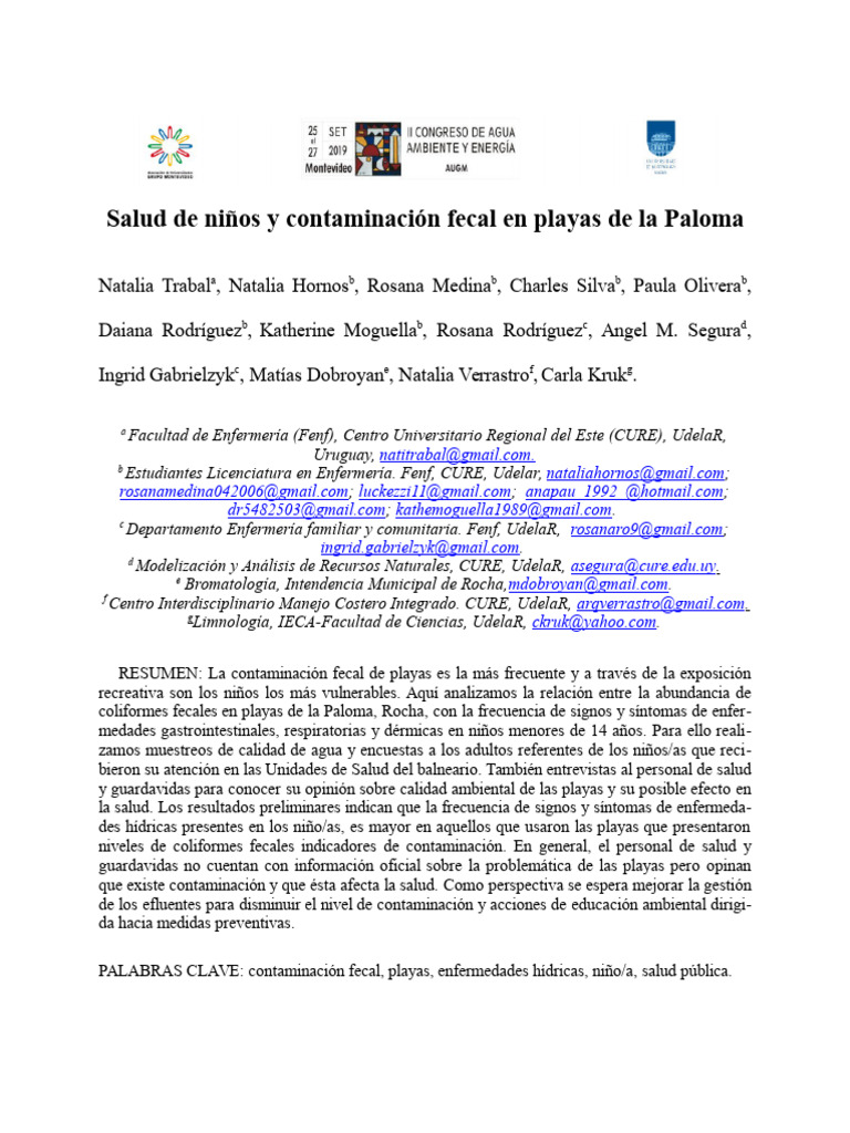 CAAE_Salud niños contaminacion playas_Trabal y col AUGM | PDF | Agua ...