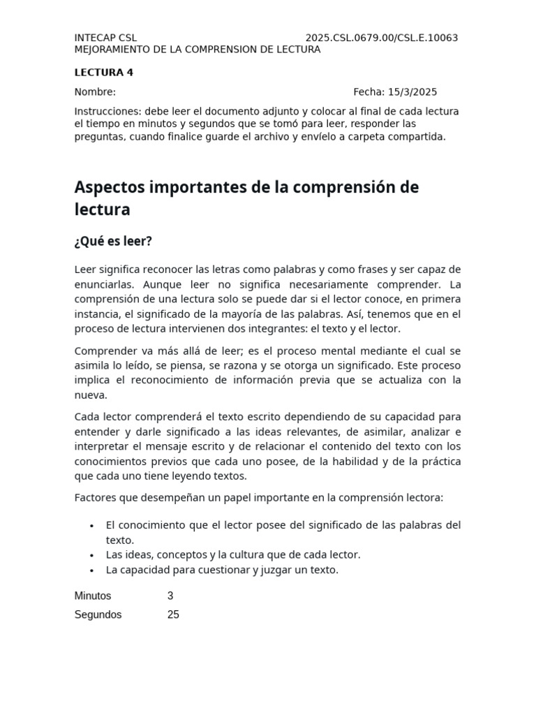 Lectura 4 | PDF | Comprensión lectora | Caperucita Roja