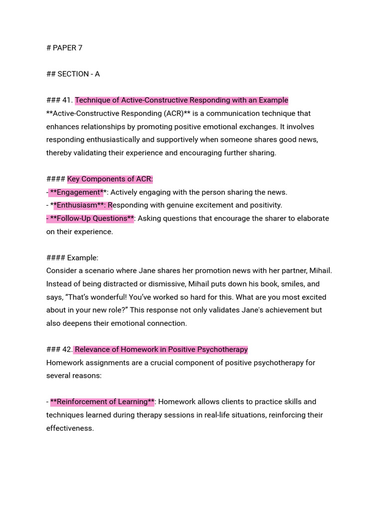 POSITIVE PAPER 7 & 8 (Combined) | PDF | Psychotherapy | Positive Psychology