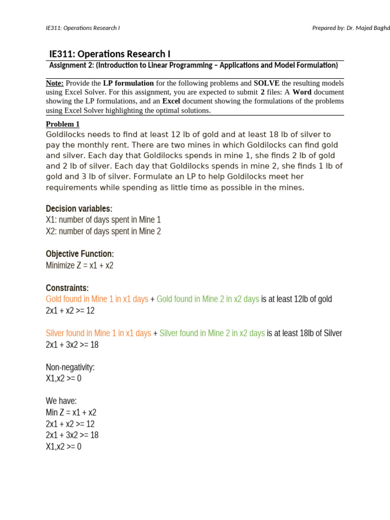 Linear Programming Assignment Solutions | PDF | Linear Programming ...