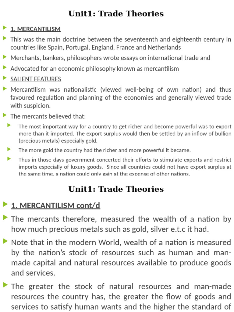 Overview of Trade Theories: Mercantilism & Advantages | PDF ...