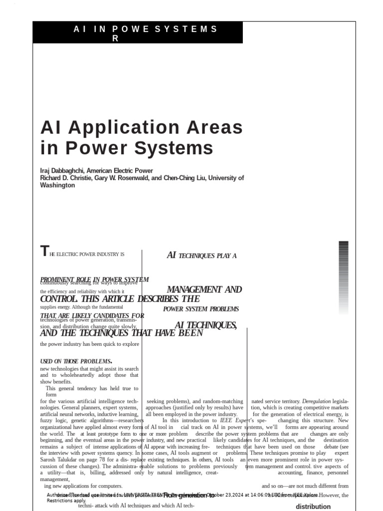 AI Techniques in Power System Operations | PDF | Electric Power ...
