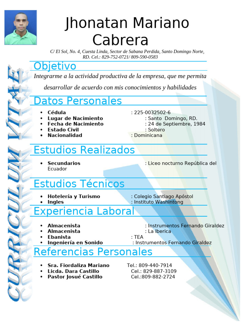 Jhonatan Mariano Cabrera Curriculum | PDF
