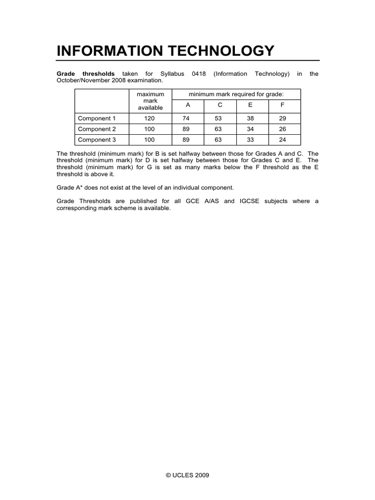 GCE O Level Grading Thresholds | PDF