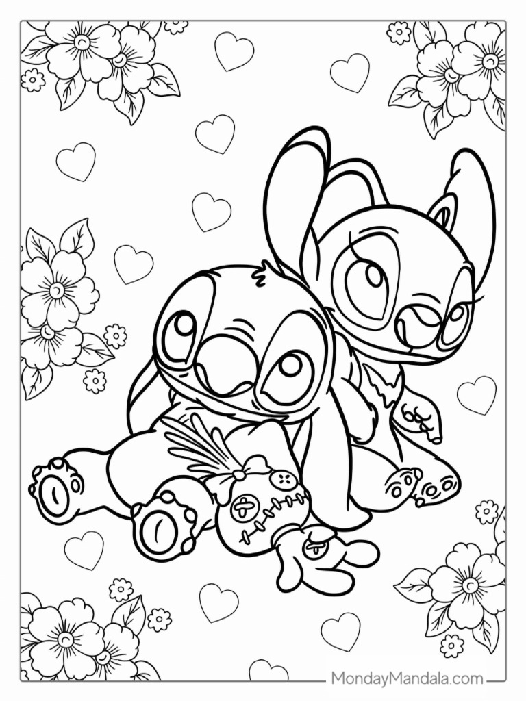 Scrump Stitch and Angel Coloring Page | PDF