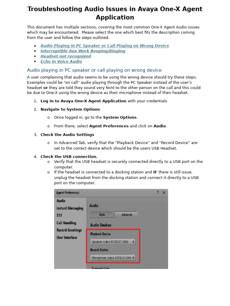 Avaya One-X Agent Audio Troubleshooting | PDF | Personal Computers | Usb