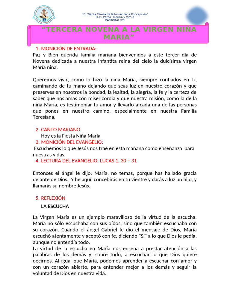 Tercera Novena Niña María 2b Prof. Guadalupe | PDF | María, madre de ...