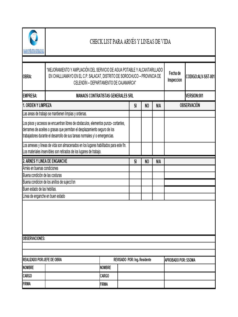 Checklist de Seguridad para Arnés y Línea de Vida | PDF