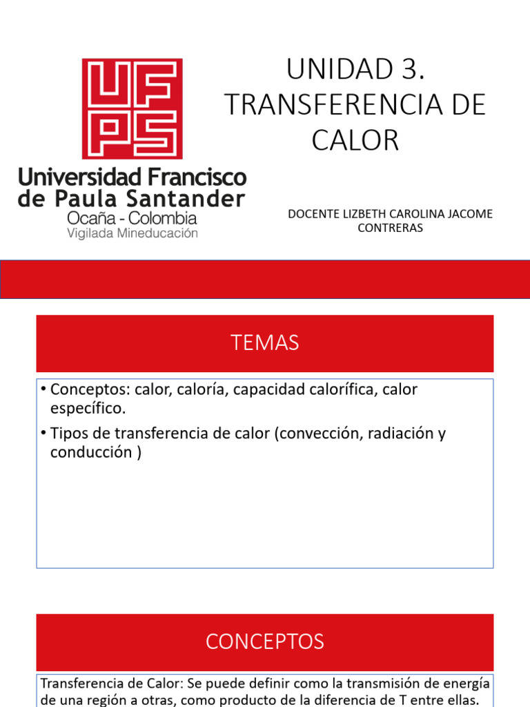 Unidad 3. Transferencia de Calor | PDF | Calor | Conduccion termica