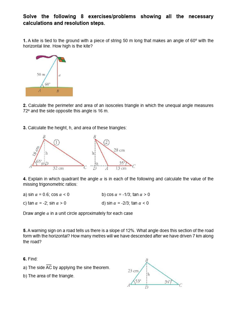 Trigonometry Exercises and Solutions | PDF