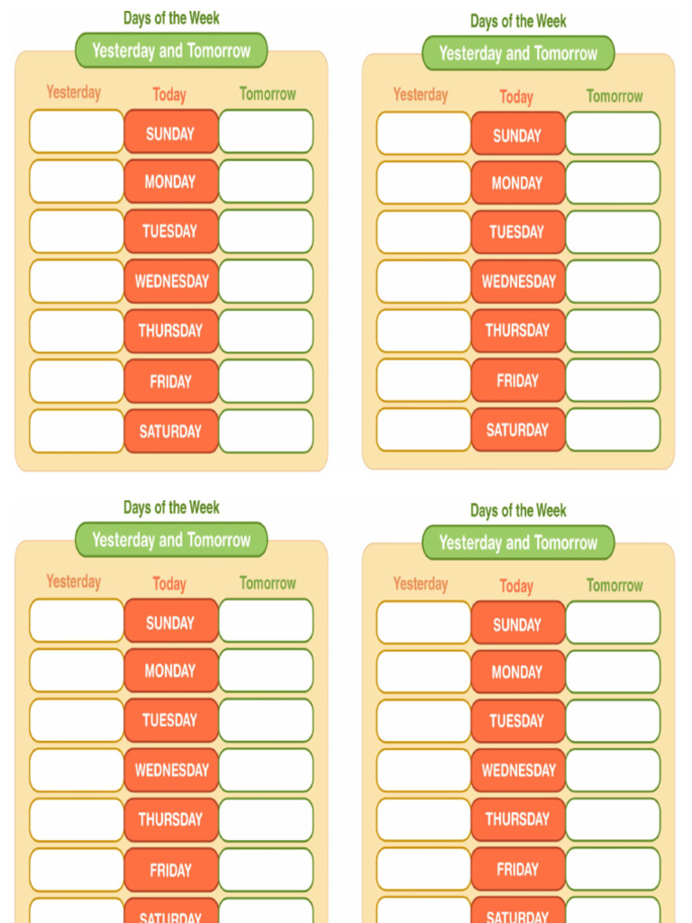 Days of The Week - Yesteerday and Tomorrow | PDF