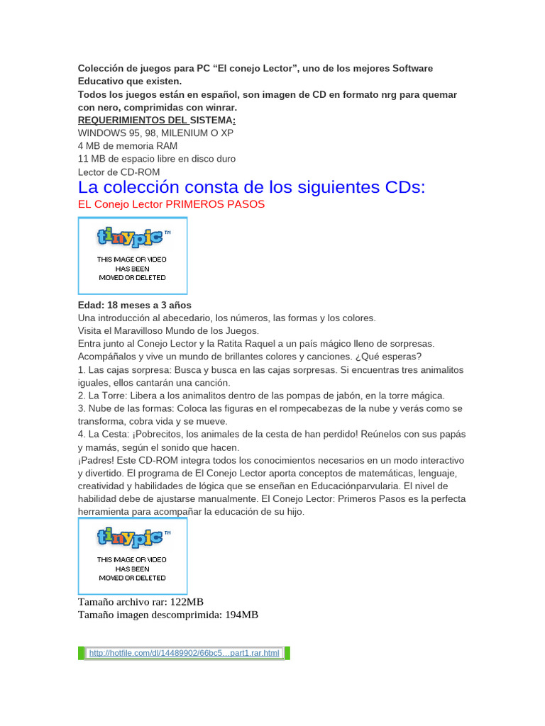 Juegos educativos: El Conejo Lector | PDF | Educación de la primera ...