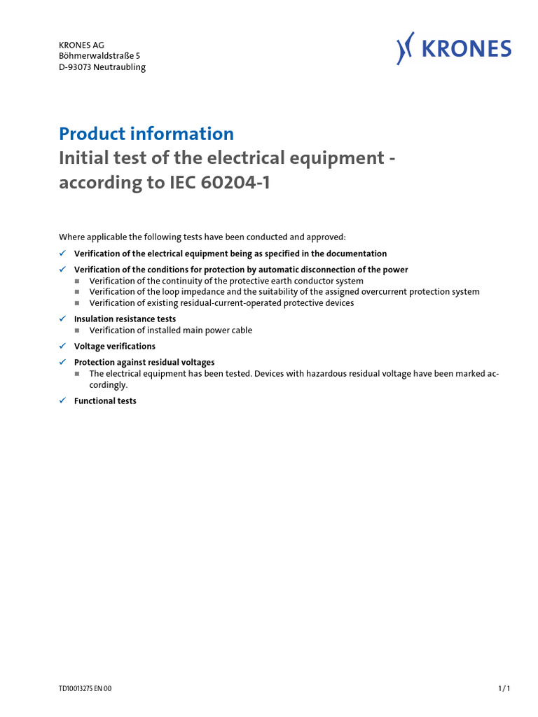 Product Information Initial Test of The Electrical Equipment ...