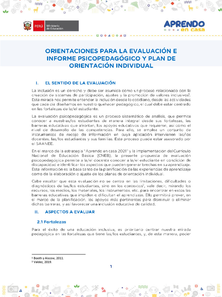 Orientaciones para La Evaluación e Informe Psicopedagógico y Plan de ...