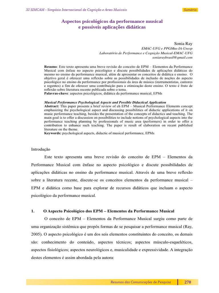 Aspectos Psicologicos Da Performance Mus | PDF | Pedagogia | Psicologia