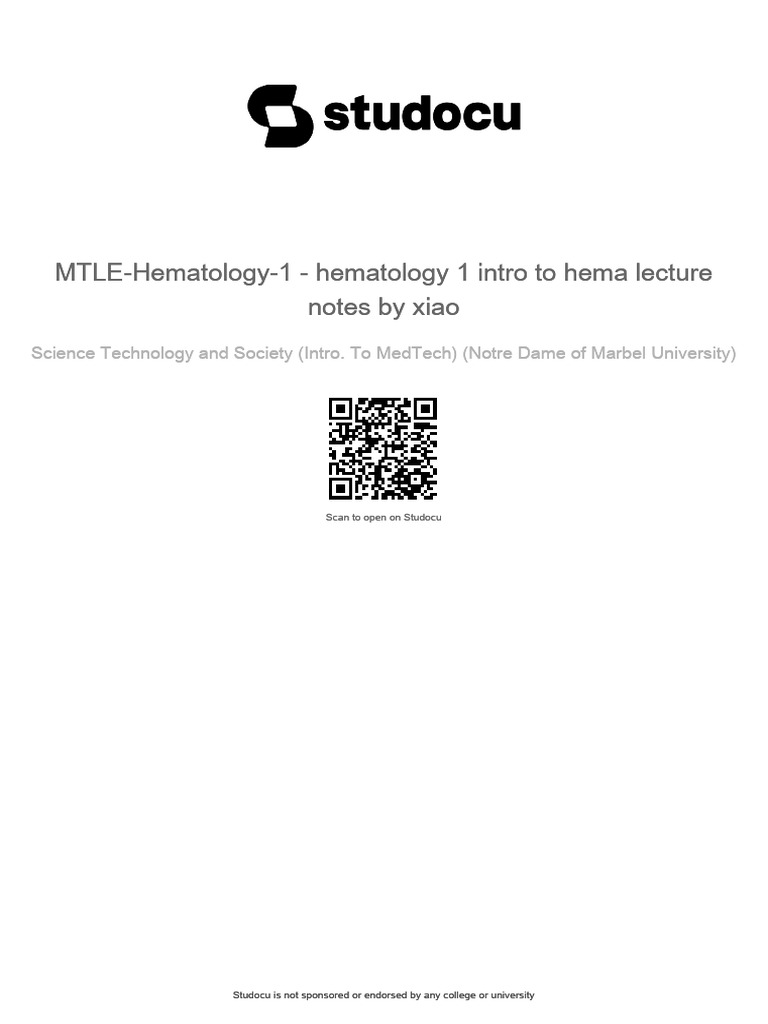 Mtle Hematology 1 Hematology 1 Intro To Hema Lecture Notes by Xiao ...
