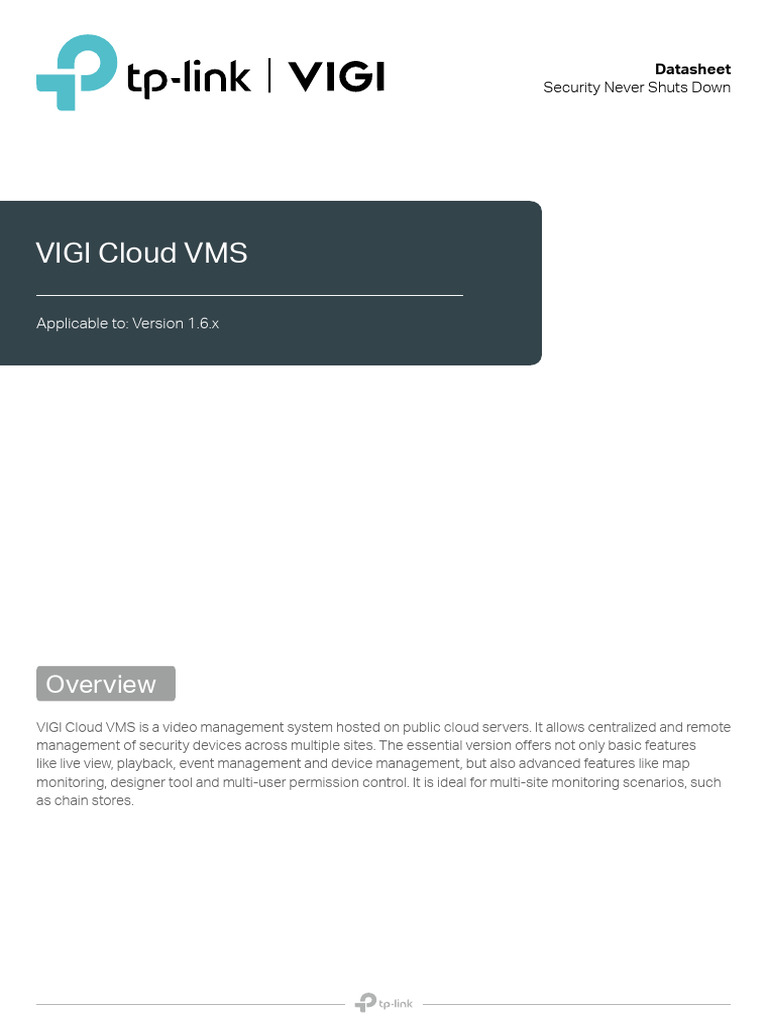 VIGI Cloud VMS 1.6.X - Datasheet | PDF | 64 Bit Computing | Microsoft Windows