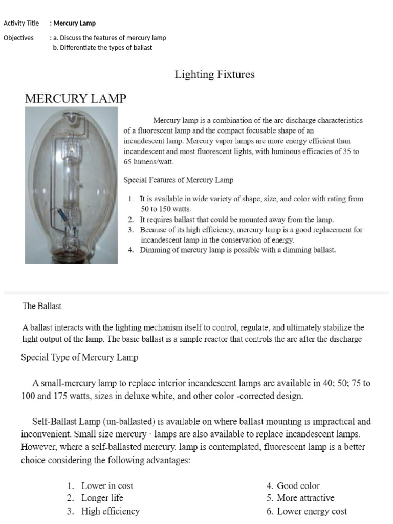 Lesson 4- Mercury Lamp | PDF