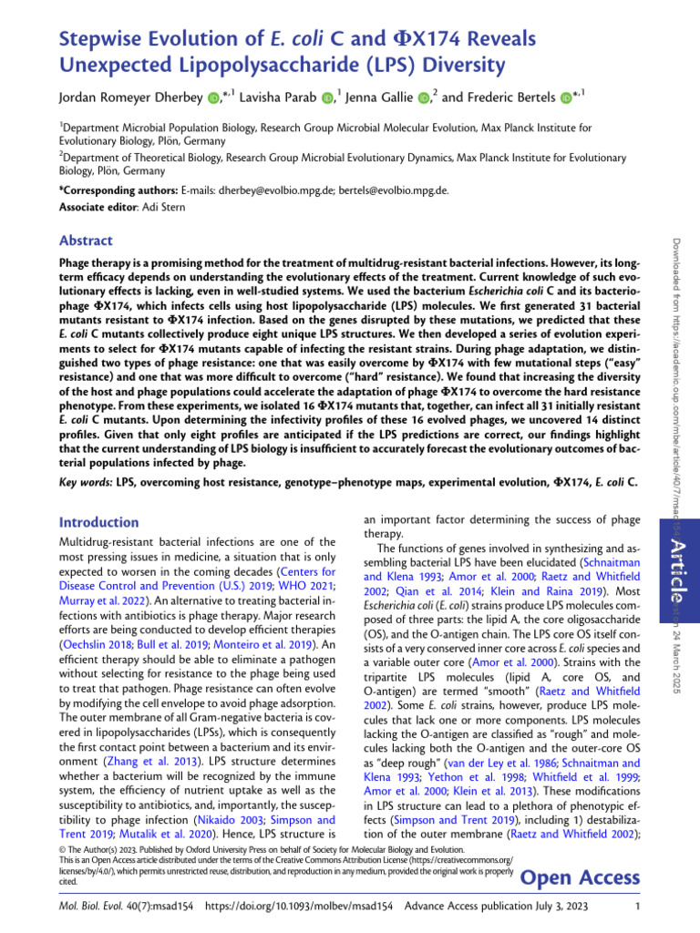 Stepwise Evolution of E coli C and ΦX174 Reveals Unexpected ...