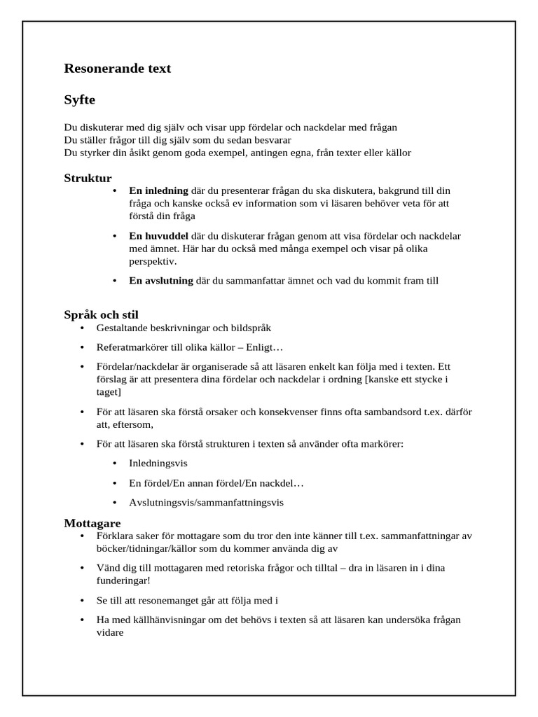 Resonerande Text Mall 2 | PDF
