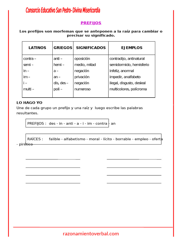 03-prefijos-quinto-de-primaria | PDF | Morfología | Morfología Lingüística