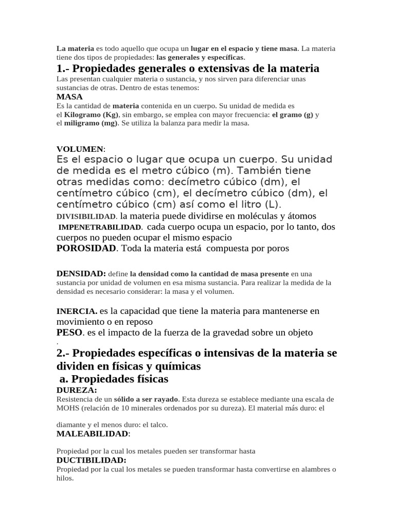 Propiedades de la Materia: Generales y Específicas | PDF | Importar | Masa