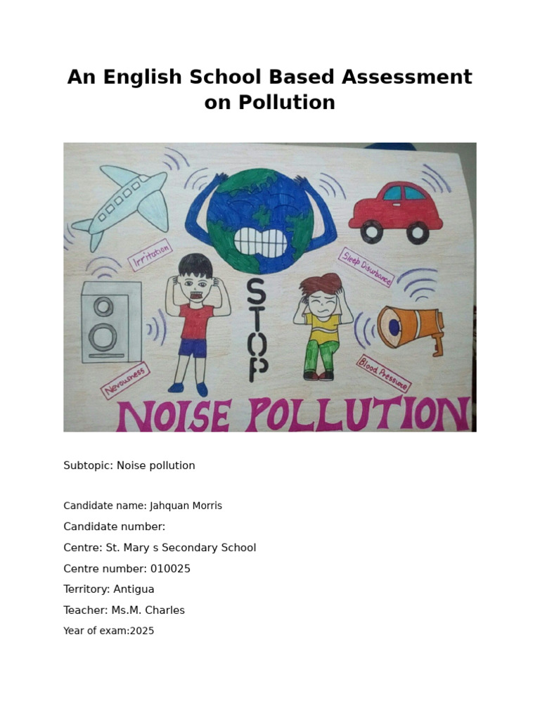 An English School Based Assessment On Pollution Jahquan | PDF | Noise ...