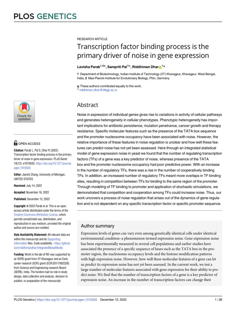 Journal Article: Transcription Factor Binding Activity Is The Primary ...