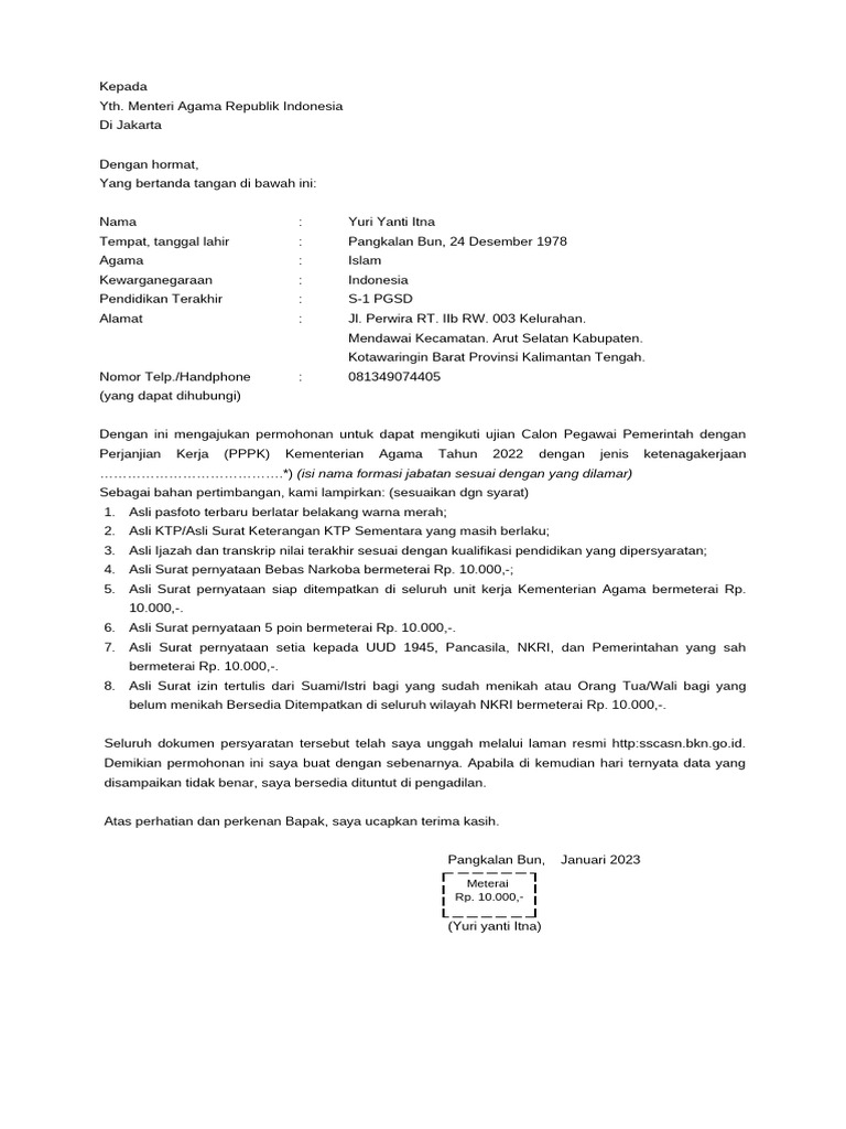 Surat Lamaran CPPPK | PDF