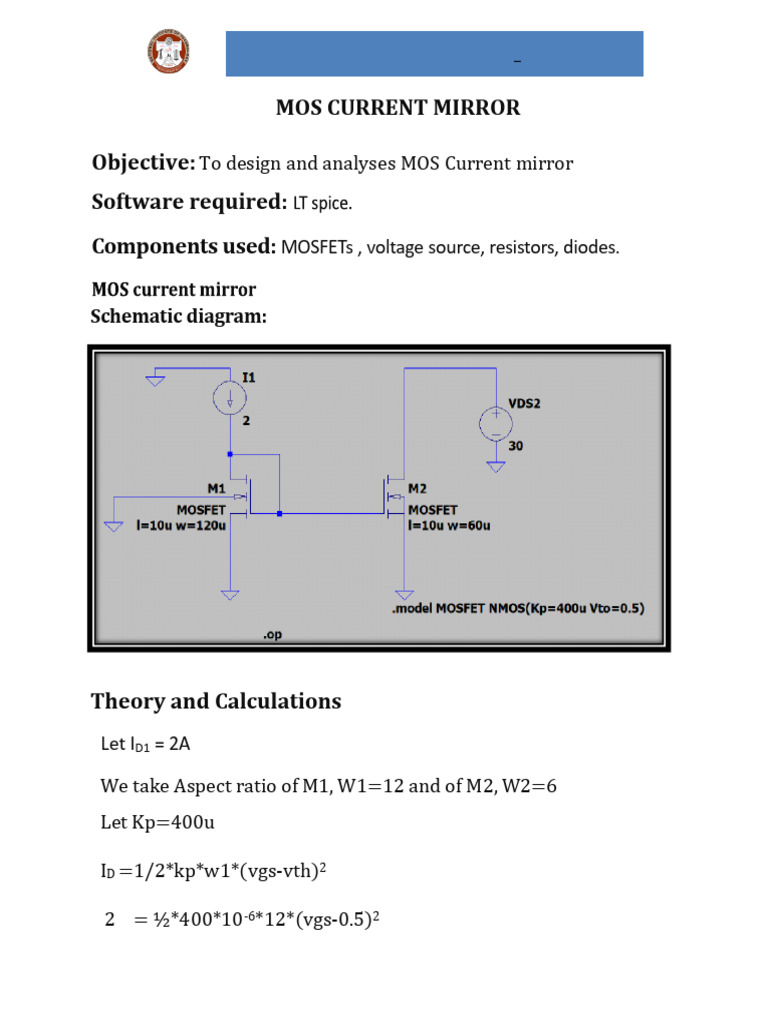 MOS Current Mirror and CS Amplifier Design | PDF | Mosfet | Amplifier