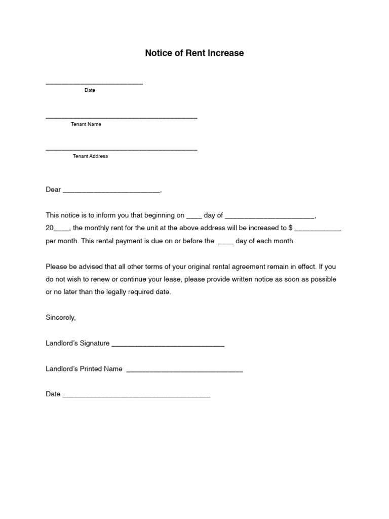 Florida Rent Increase Notice Template | PDF