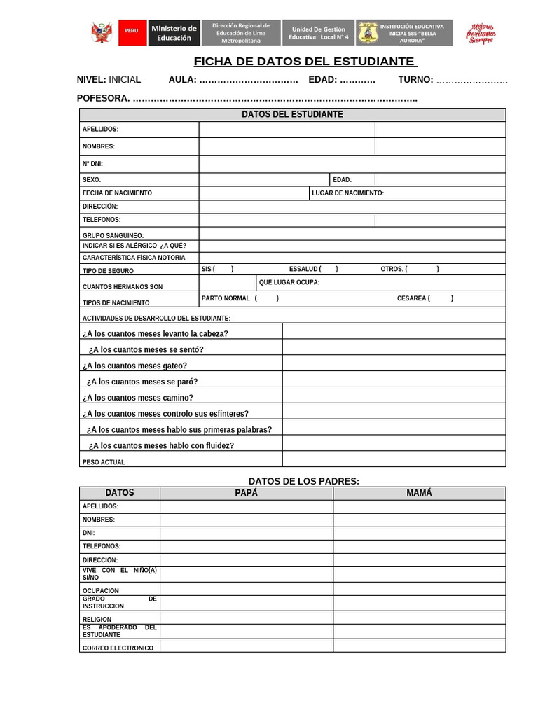 Ficha de Datos Del Estudiante | PDF