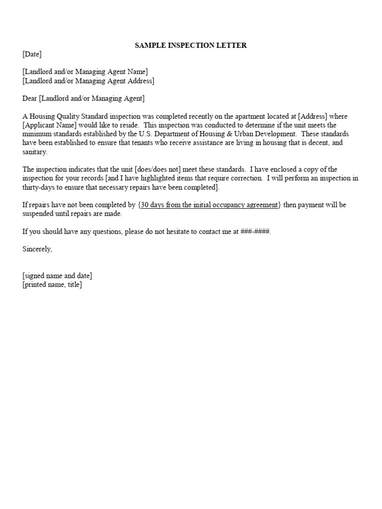 Sample Property Inspection Letter | PDF