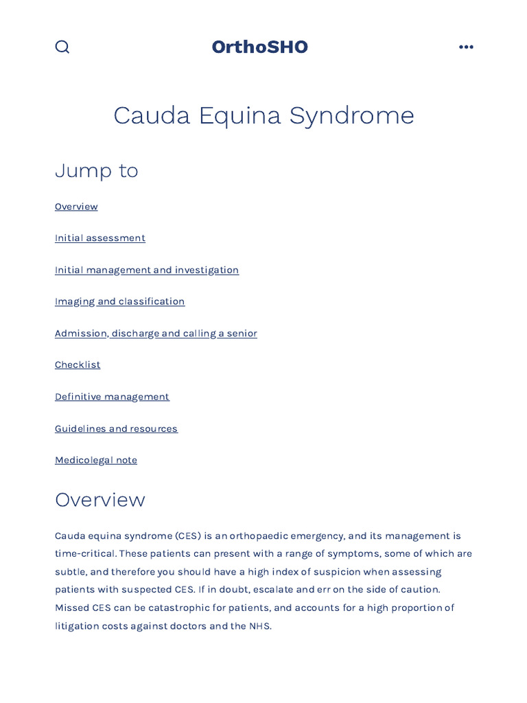 Cauda Equina Syndrome Management Guide | PDF | Nervous System ...
